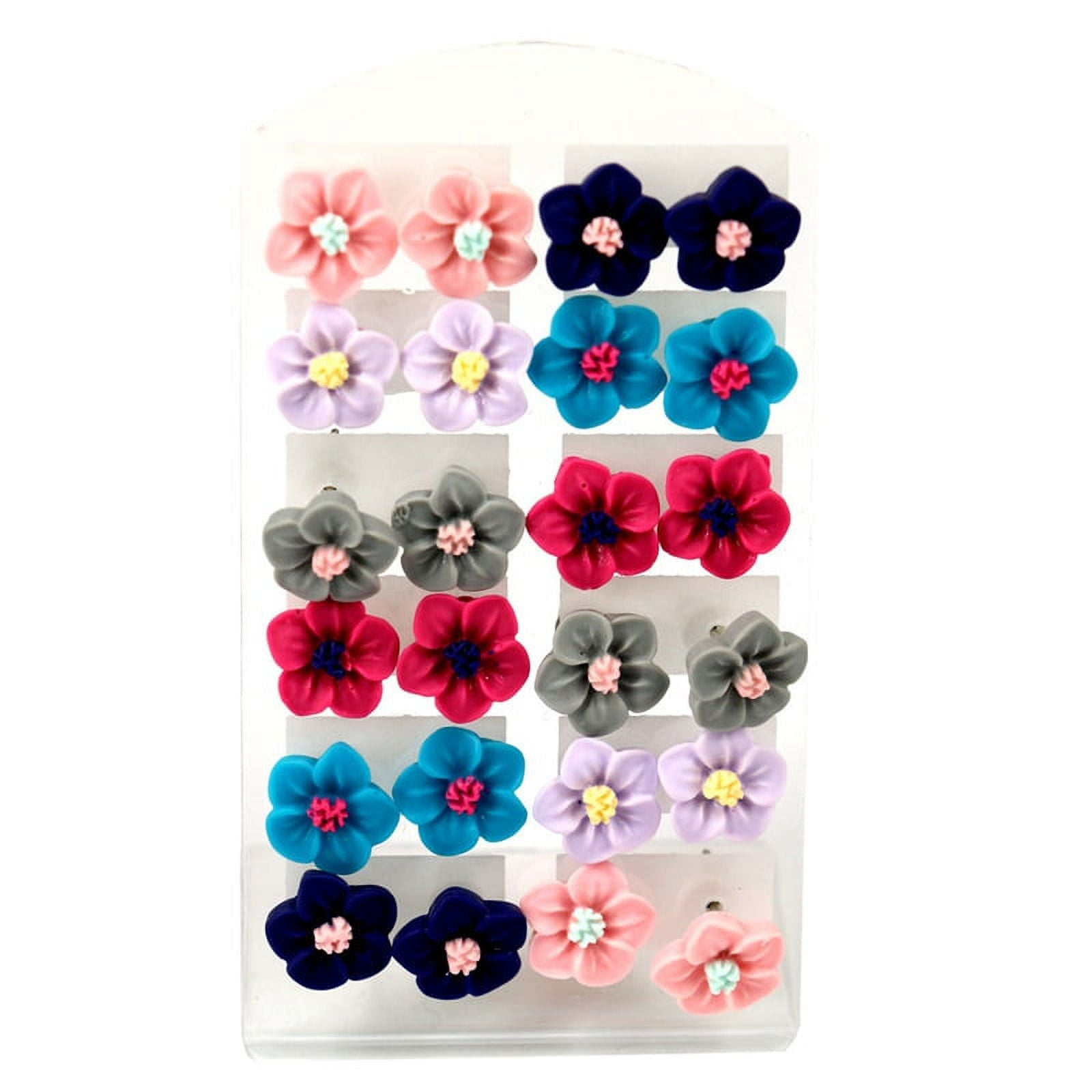 Ruanlalo 12 Pairs Fashion Multicolor Resin Flower Ear Stud Earrings Set ...