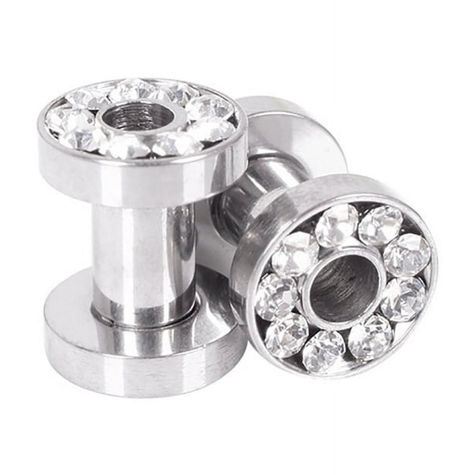 Ruanlalo 1Pair Rhinestone Stainless Piercing Ear Tunnels Plugs Gauges ...
