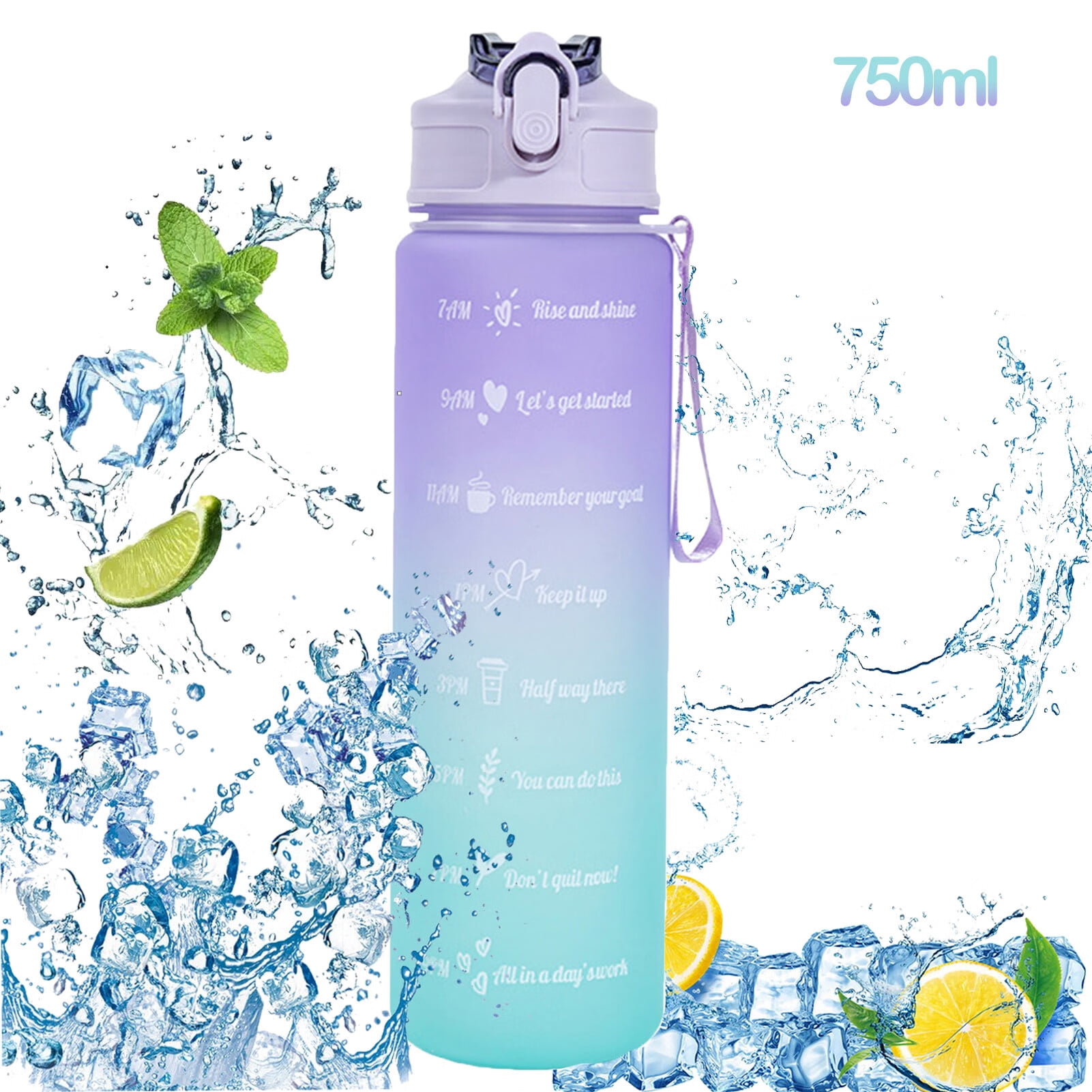 Ruanlalo 750ml Gradient Water Bottle, Purple Large Capacity Leak-Proof ...