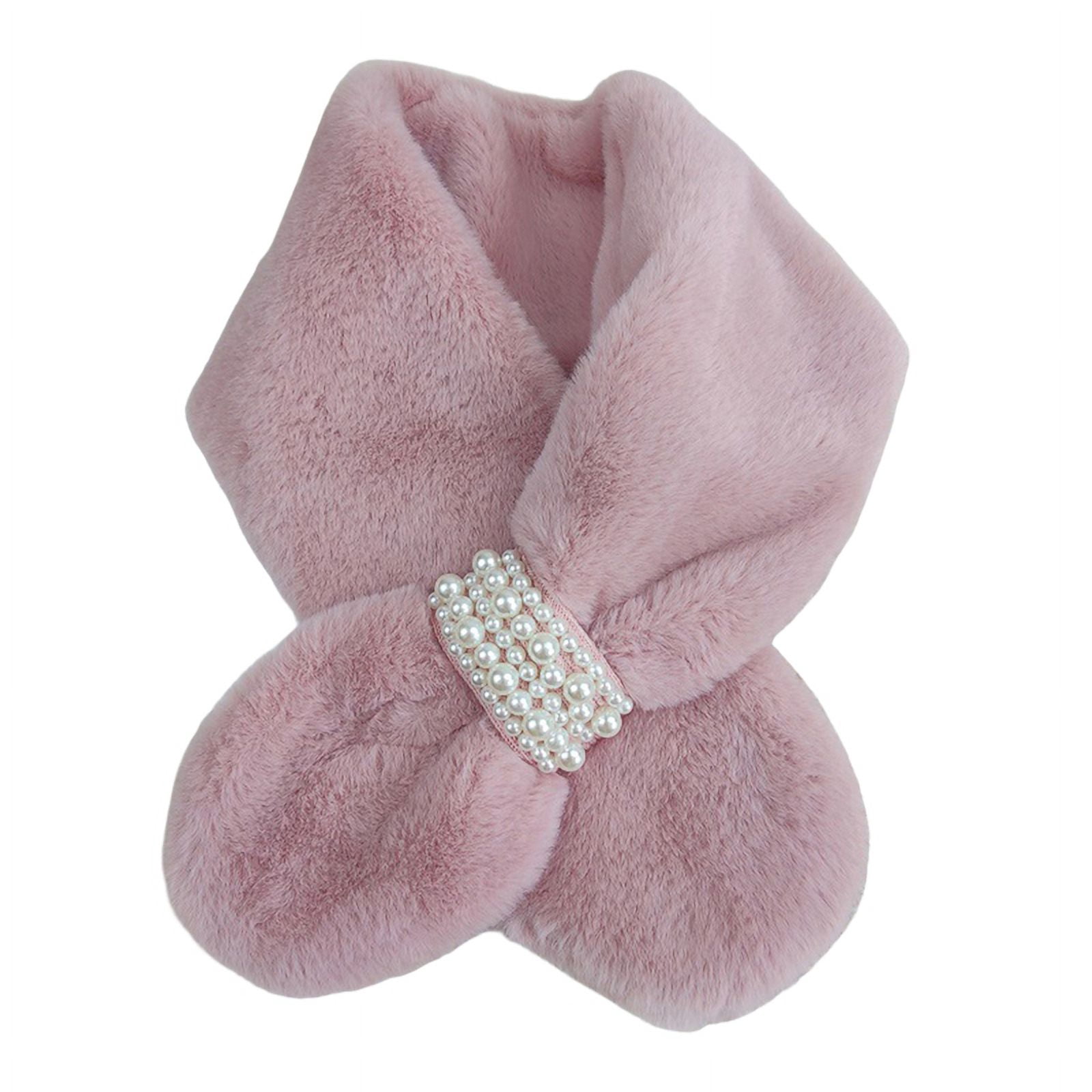 Ruanlalo Cross Scarf,Cross Scarf Fake Pearl Buckle Faux Rabbit Fur ...