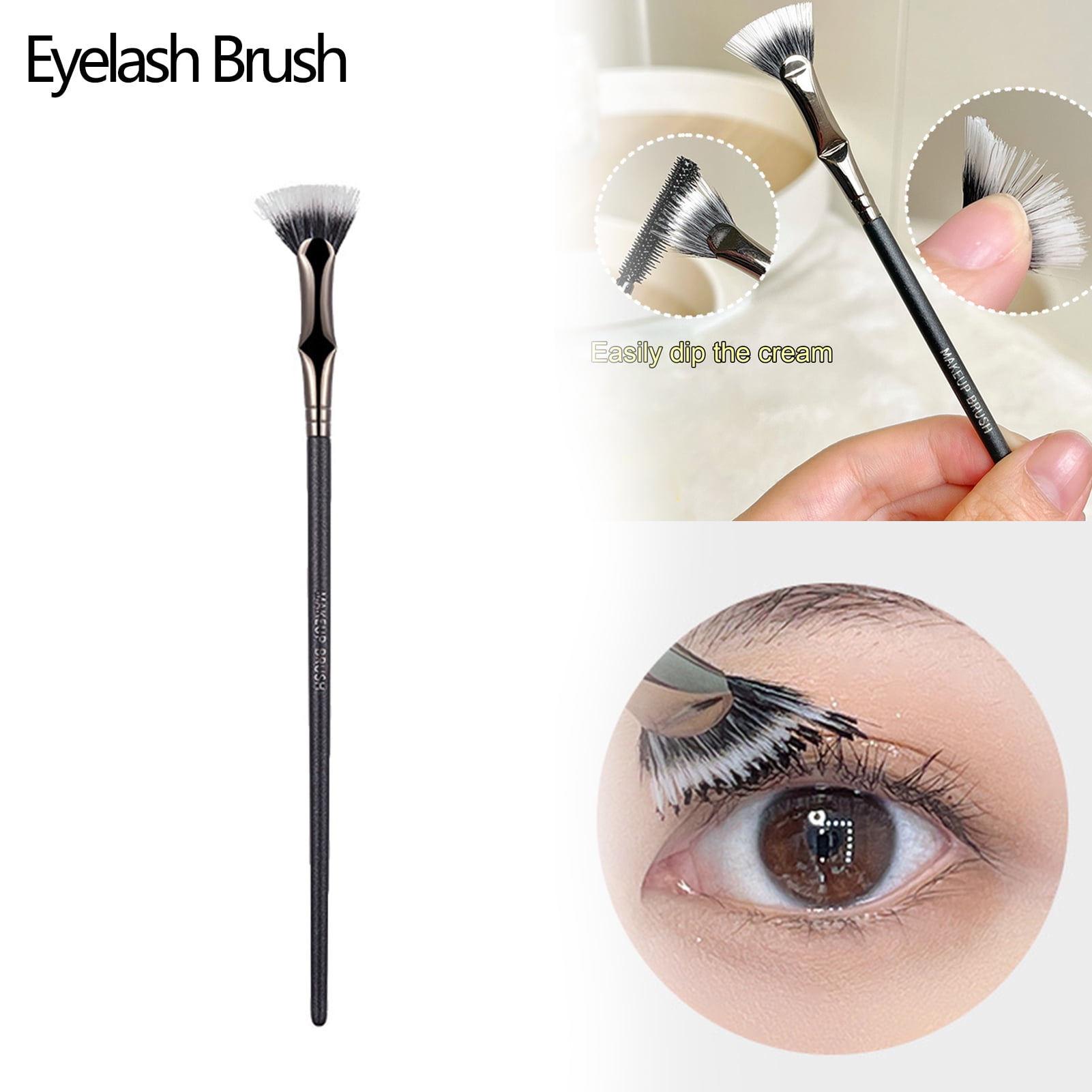 Ruanlalo Eyelash Brush, Easy to Clean Soft Dense Bristles Curling Eyelash Flat Head Folded Fan ...