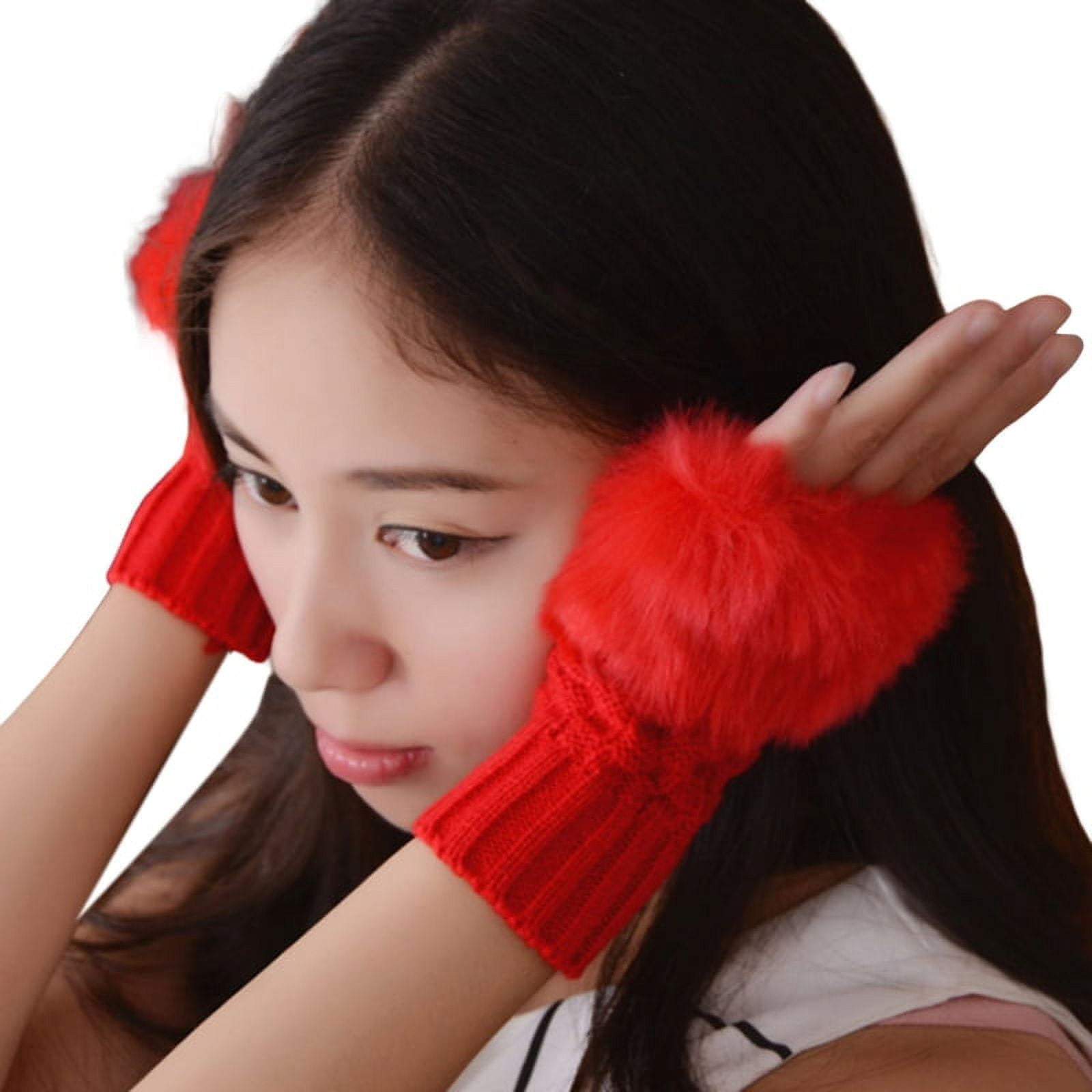 Ruanlalo Gloves,1 Pair Women Gloves Half Finger Fluffy Plush Knitted ...