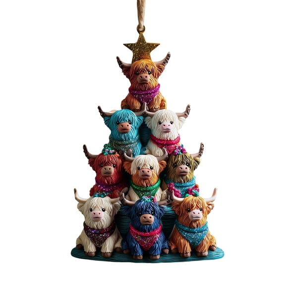 Ruanlalo Highland Cow Christmas Ornament 2D Acrylic Christmas Car ...