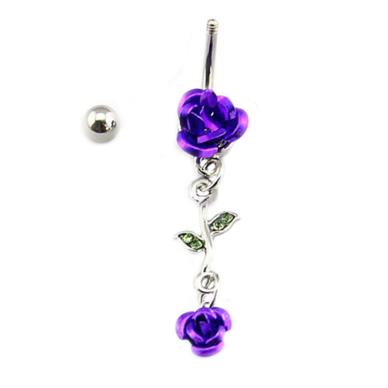 Ruanlalo Romantic 2-Rose Connected Dangling Belly Ring Fashion Navel ...