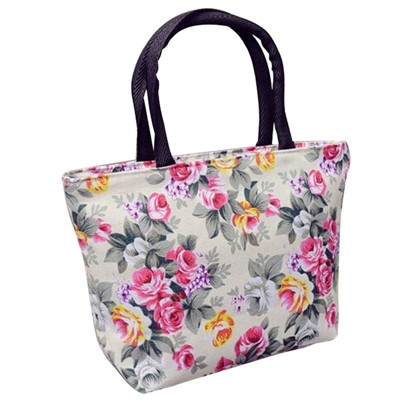 Ruanlalo Rose Flower Printed Women Canvas Big Capacity Shopping Handbag ...