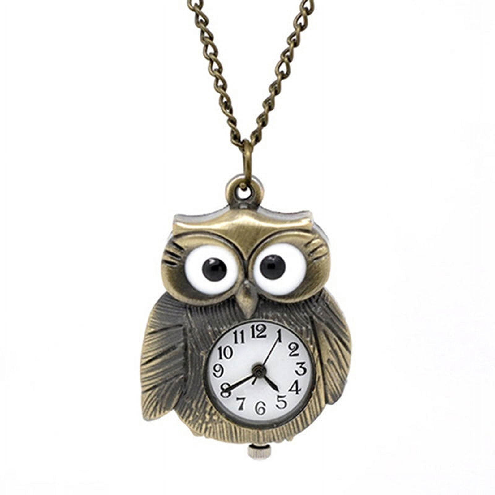 Ruanlalo Vintage Antique Bronze Necklace Chain Owl Heart Clock Quartz ...
