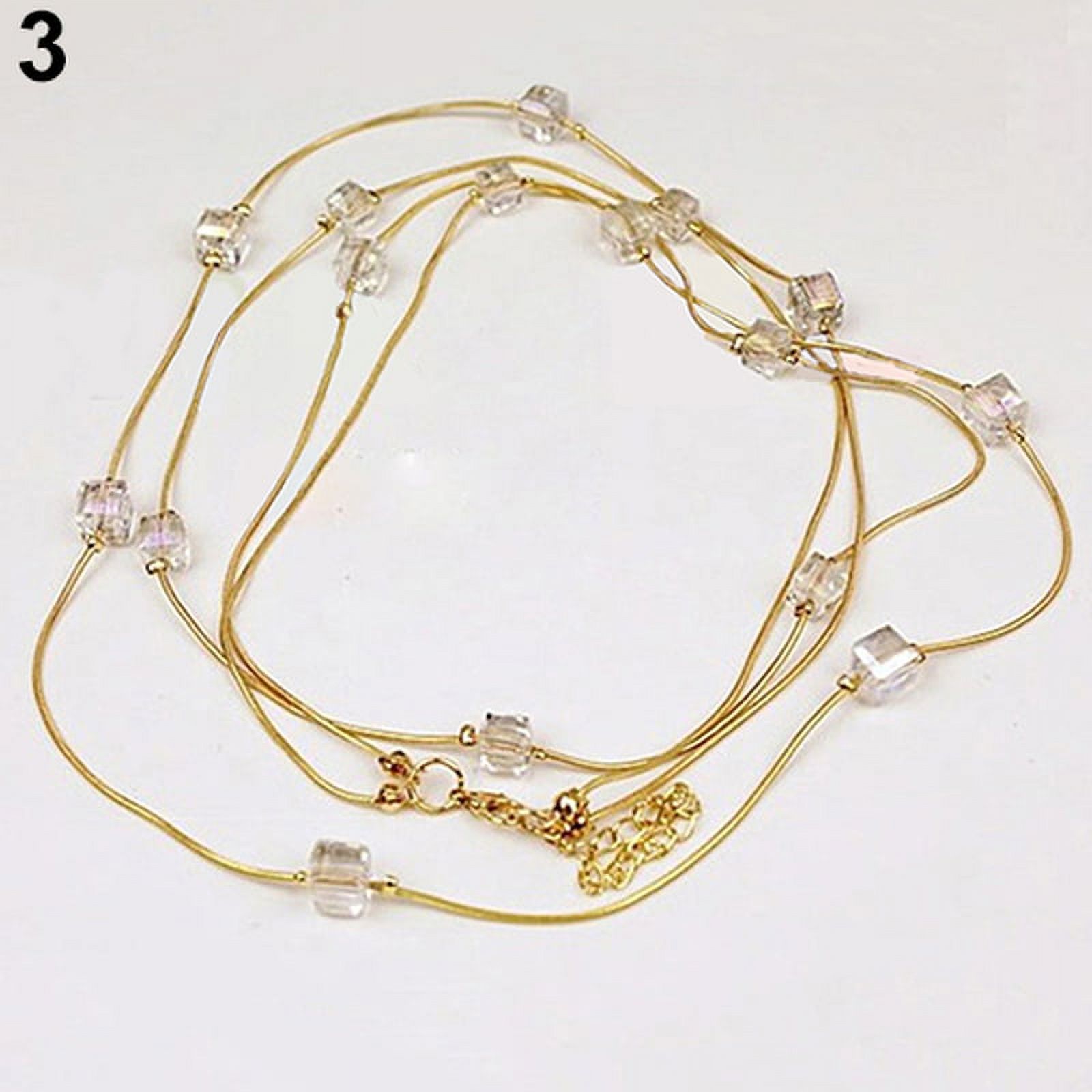 Ruanlalo Women Square Rhinestones Beads 2 Layers Golden Alloy Chain ...