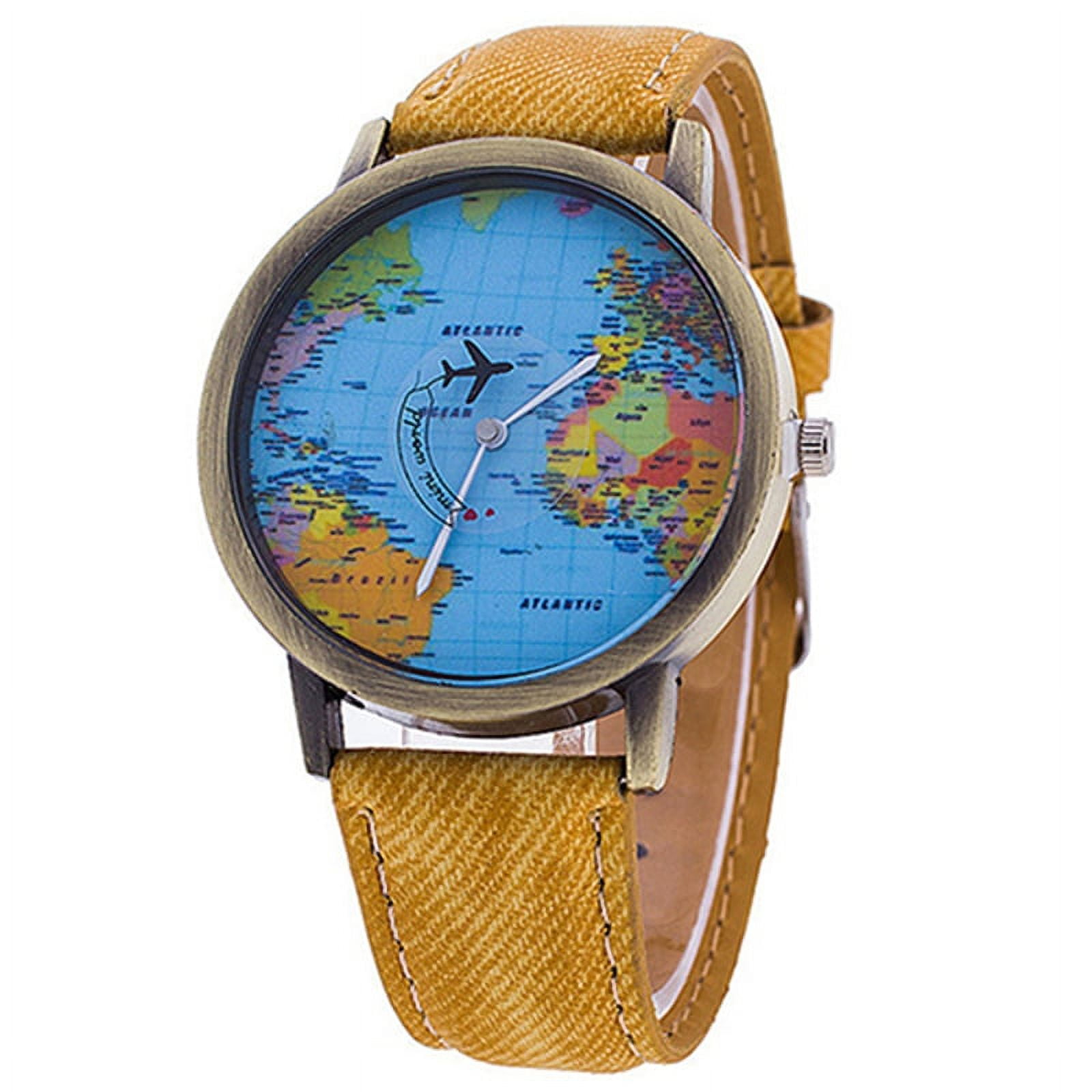 Ruanlalo Women's World Map Dial Denim Fabric Strap Analog Quartz ...