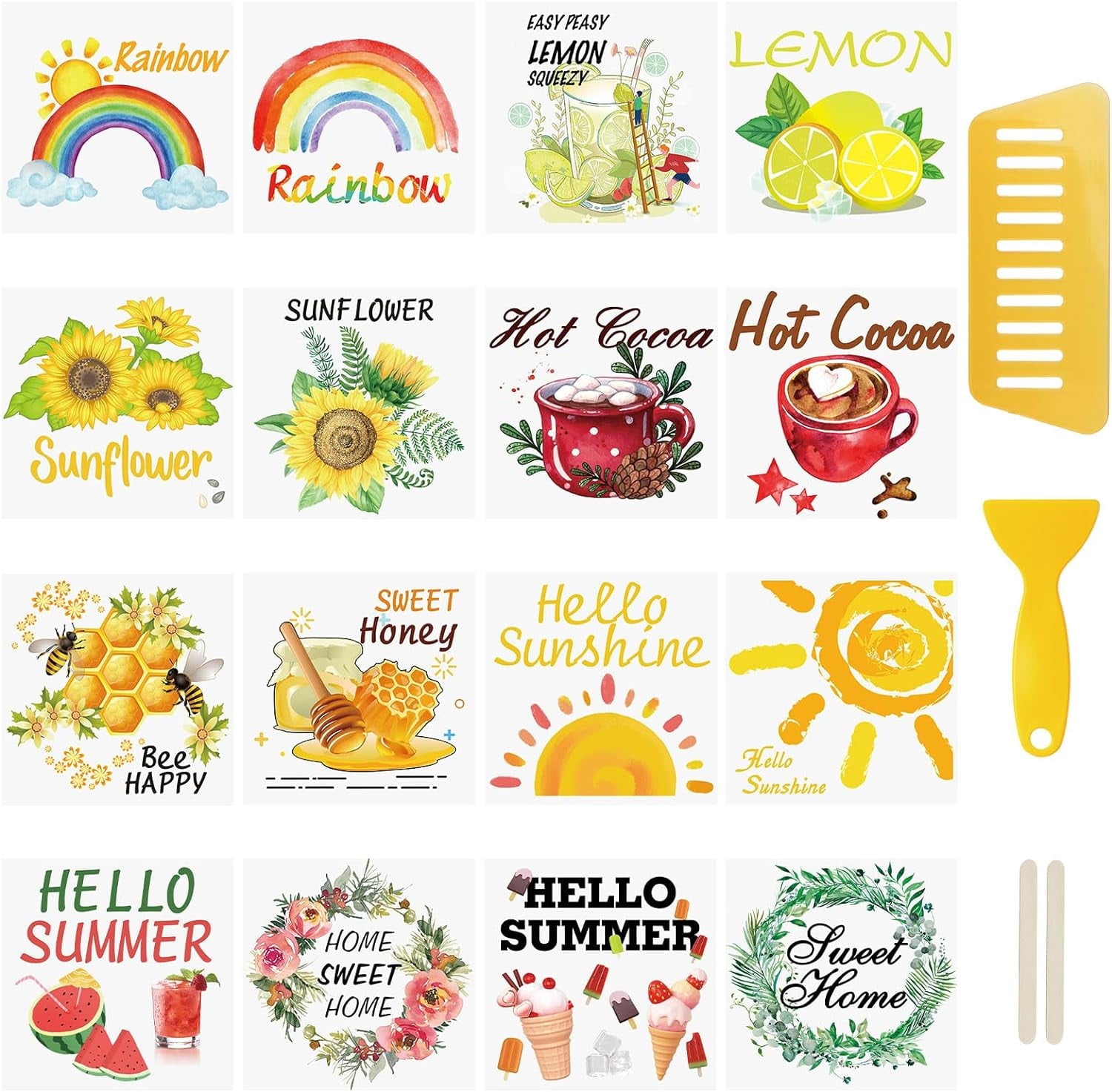Rub On Transfer Stickers, 16 Pcs Sunshine Decals Rainbow Summer ...