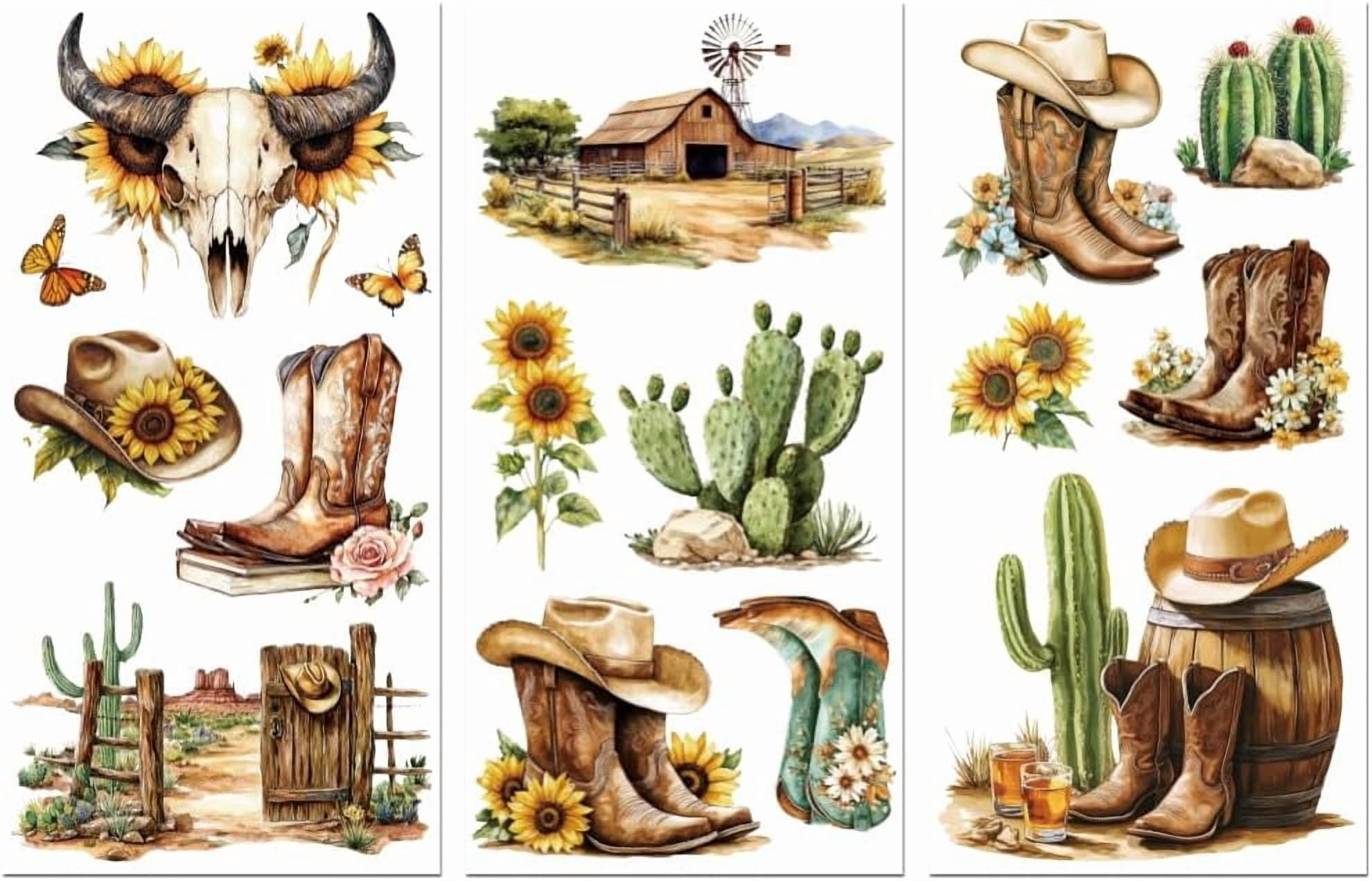Rub on Transfer Decal Sticker for Furniture Craft Decor 6"x12" Cowboy ...