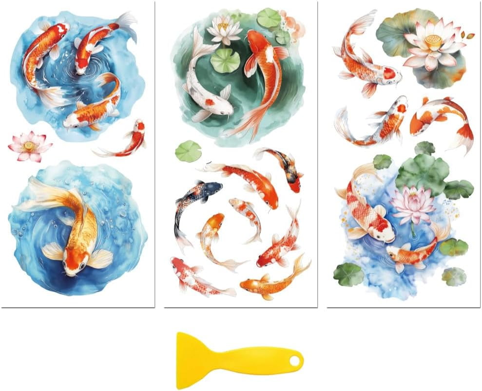 Rub on Transfer Decal Sticker for Furniture Craft Decor 6"x12" Koi with ...