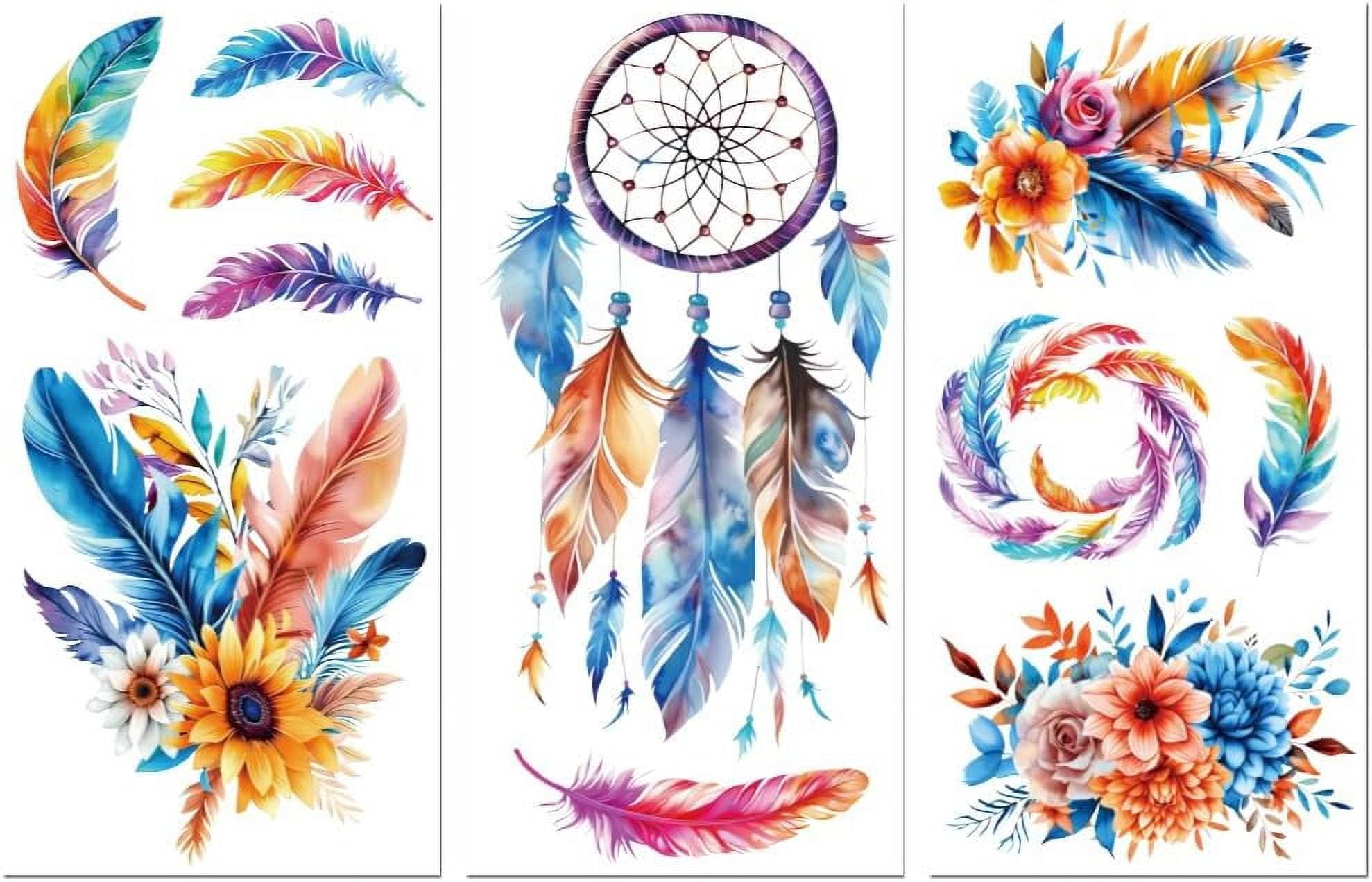 Rub on Transfer Decals for Furniture Craft Decor Colorful Feather ...