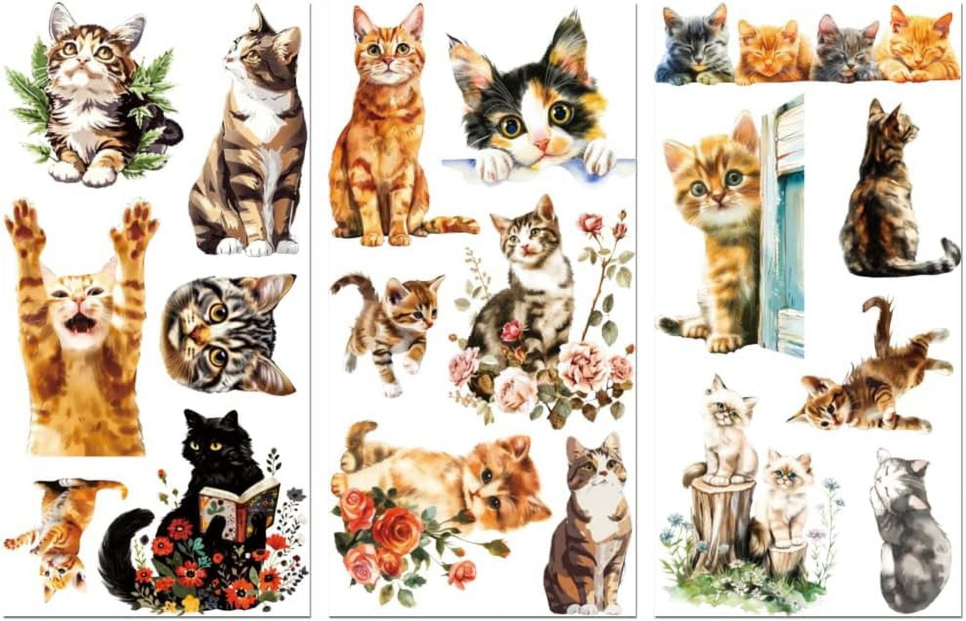 Rub on Transfer Decals for Furniture Crafts 6"x12" 3Pcs Cute Cat ...