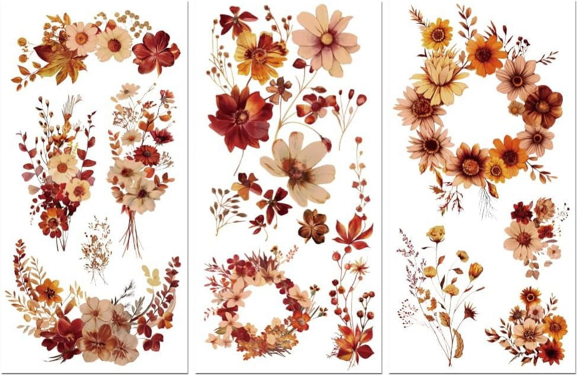 Rub on Transfer Decals for Furniture Crafts 6"x12" 3Pcs Dried Flowers ...