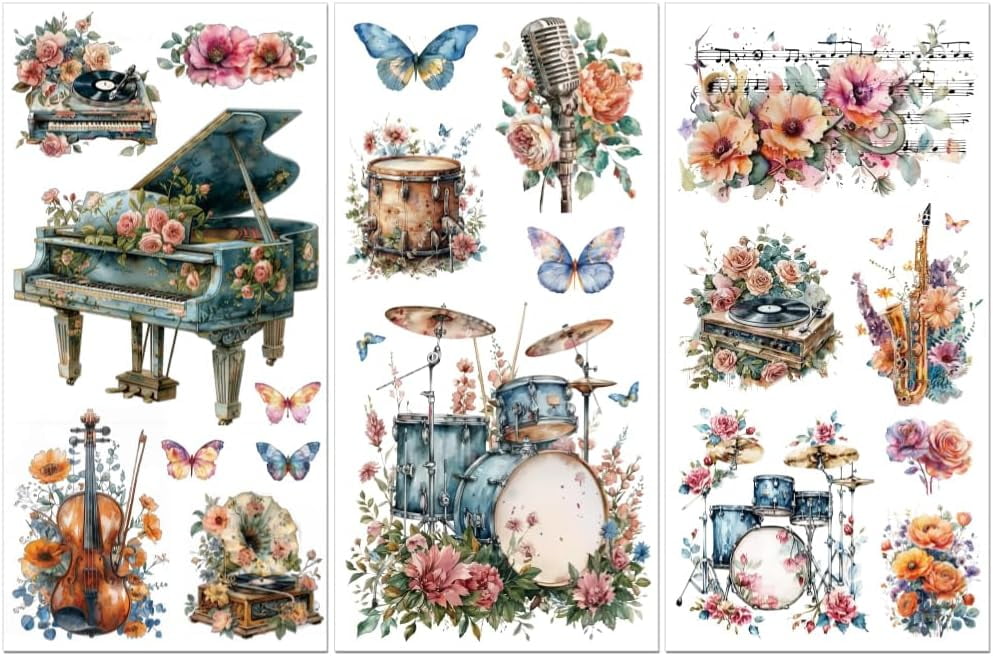 Rub on Transfer Decals for Furniture Crafts 6"x12" 3Pcs Musical ...