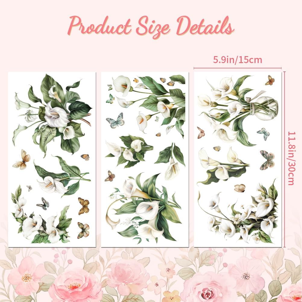 Rub on Transfer Decals for Furniture Crafts 6"x12" 3Pcs White Calla ...