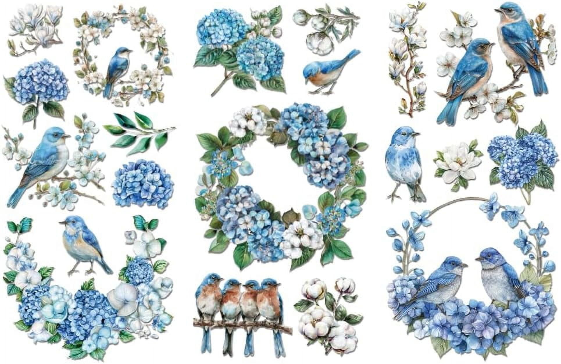 Rub on Transfer Decals for Furniture Crafts 6x12 3Pcs Blue Bird with ...