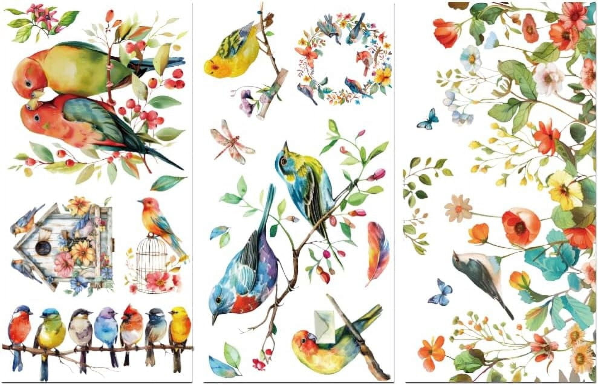 Rub on Transfer Decals for Furniture Crafts Birds and Flowers 6"x12 ...