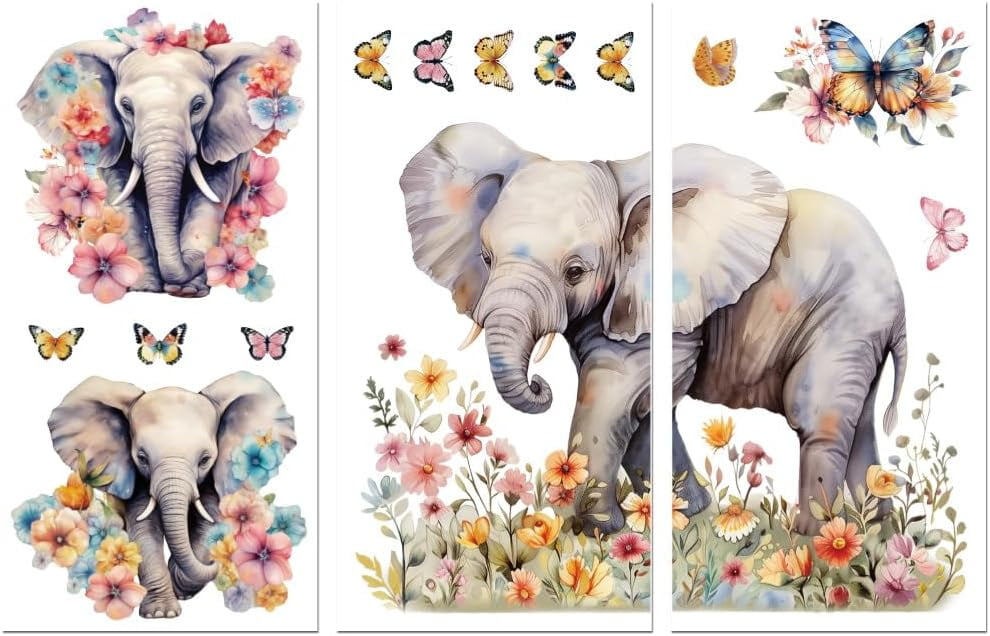 Rub on Transfer Decals for Furniture Crafts Decor 6"x12" 3Pcs Elephants ...