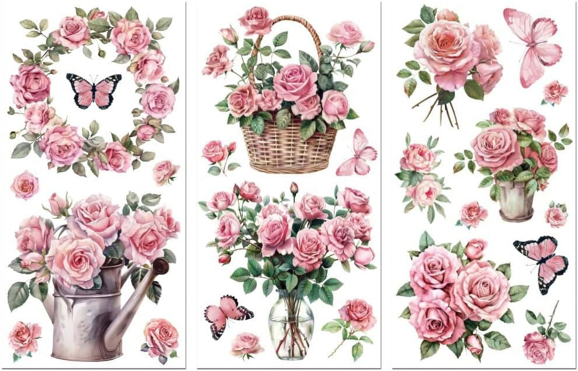 Rub on Transfer Decals for Furniture Crafts Decor 6"x12", 3Pcs Pink ...