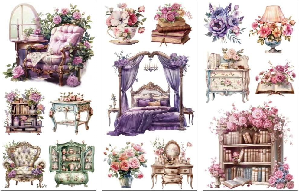 Rub on Transfer Decals for Furniture Crafts Decor 6"x12" 3Pcs Vintage ...