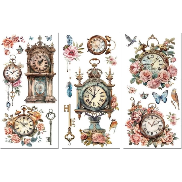 Rub on Transfer Decals for Furniture Crafts Decor 6"x12" 3Pcs Vintage ...