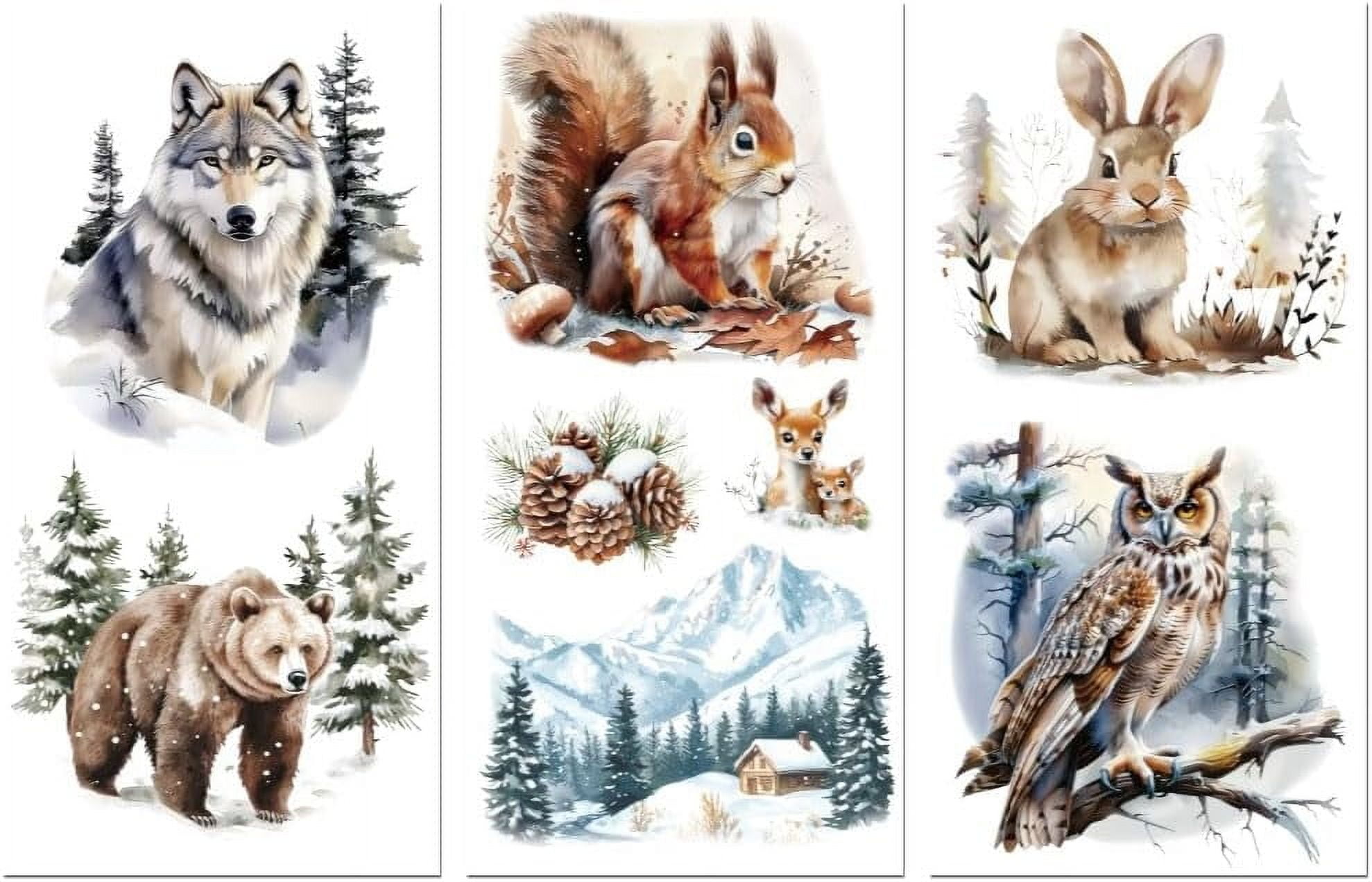 Rub on Transfer Decals for Furniture Crafts Decor 6"x12" Winter Forest ...