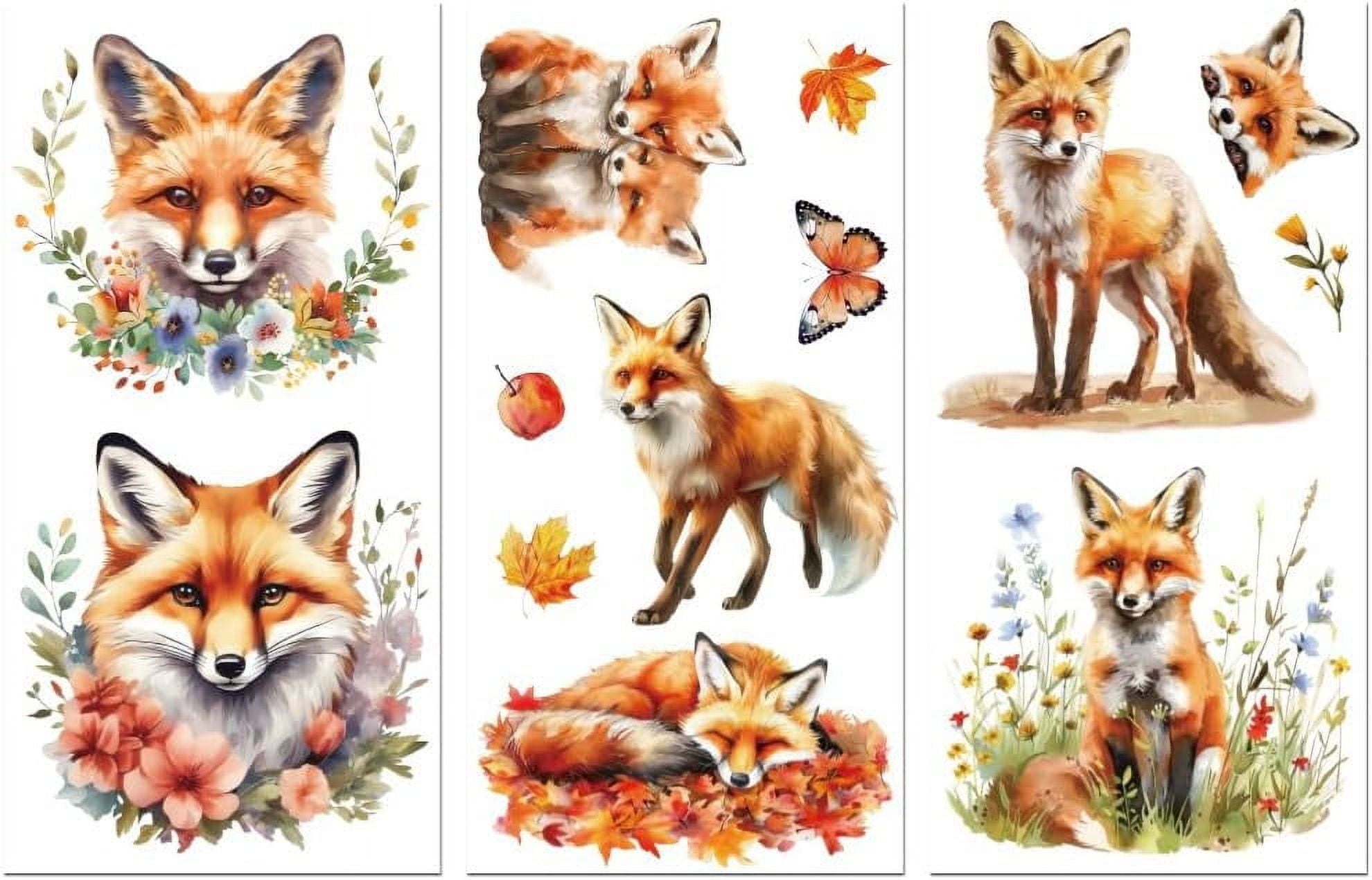 Rub on Transfer Decals for Furniture Crafts Decor Cute Fox 6"x12" 3Pcs ...