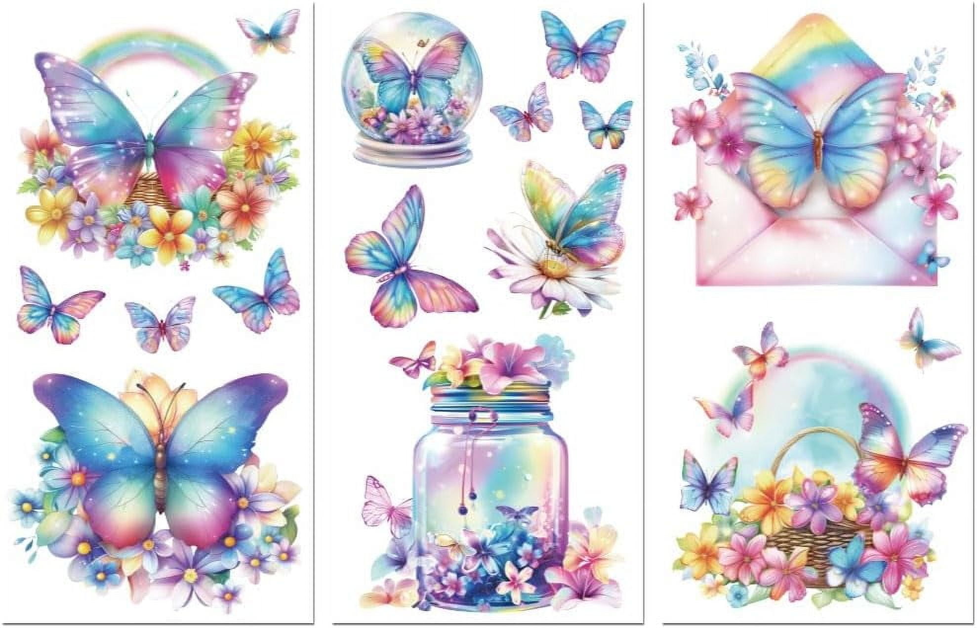 Rub on Transfer Decals for Furniture Crafts Decor Rainbow and Butterfly ...