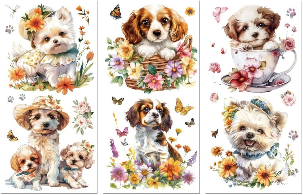 Rub on Transfer Decals for Furniture Crafts Dogs and Flowers 6"x12 ...