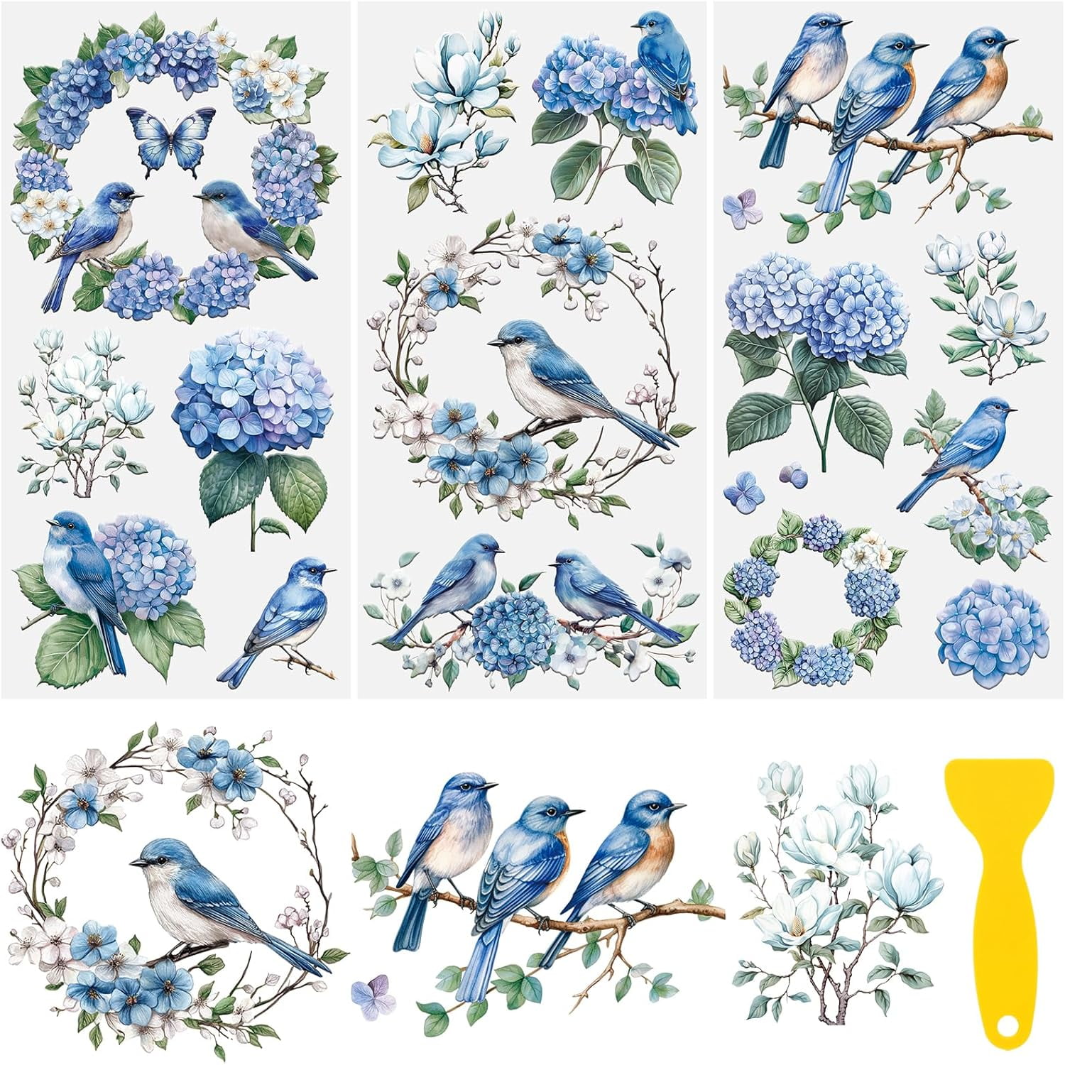 Rub On Transfer Sticker for Furniture and Crafts, 3 Sheets Blue Bird ...