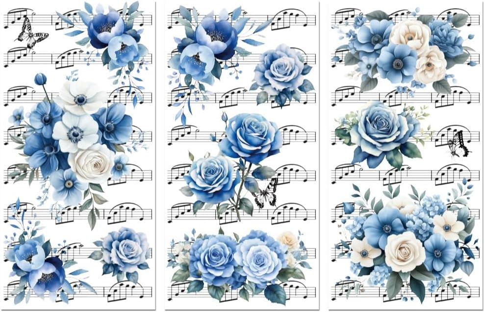 Rub on Transfer Sticker for Furniture Crafts Decor 6"x12" Blue Flowers ...