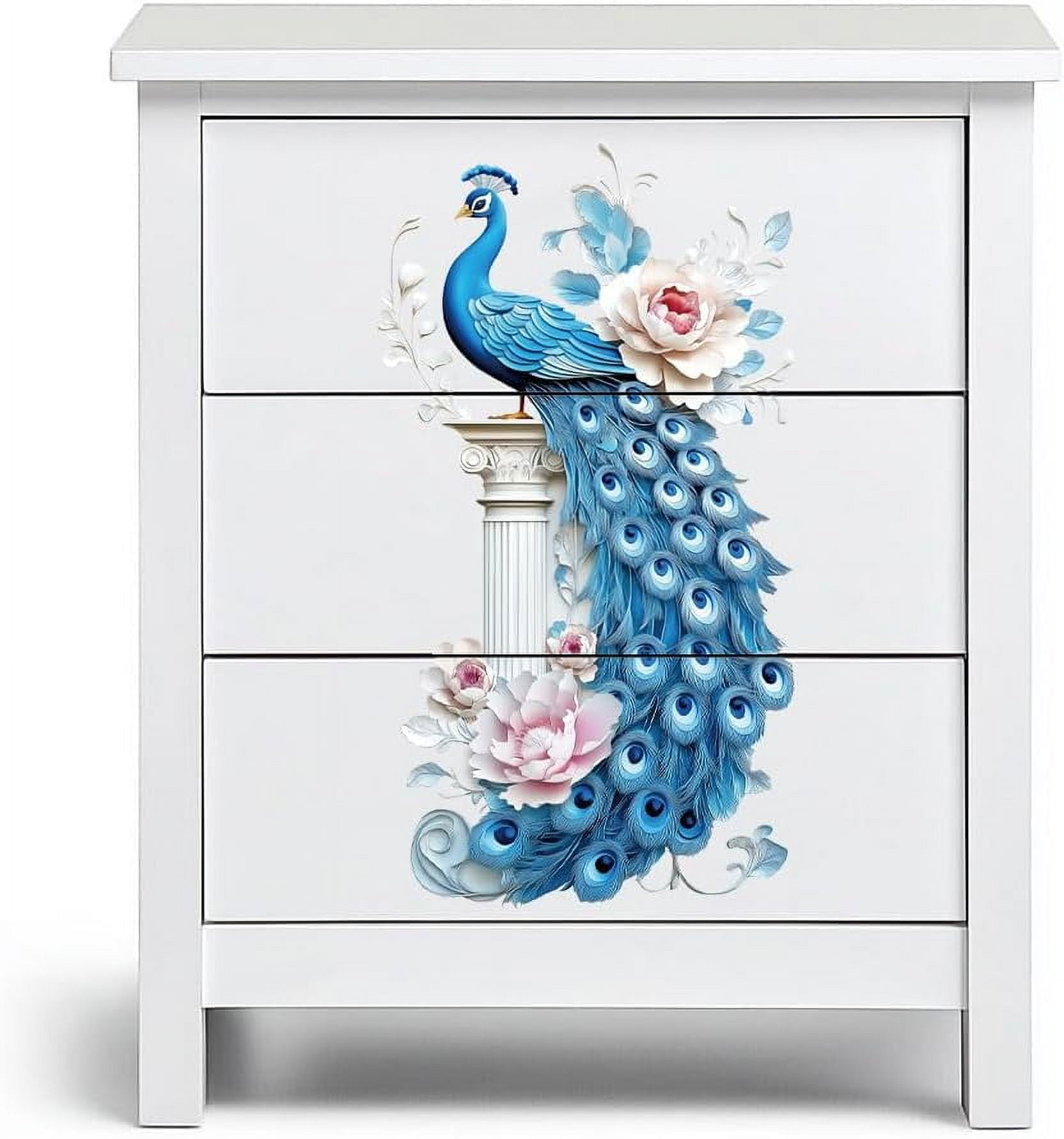 Rub on Transfer Sticker for Furniture Crafts Decor 6"x12" Blue Peacock ...