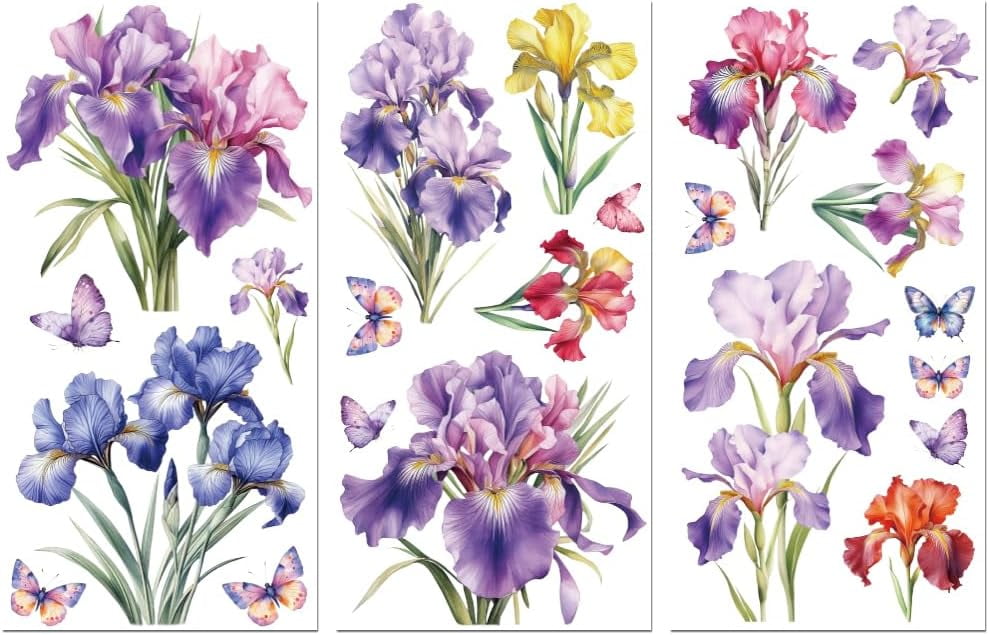 Rub on Transfer Sticker for Furniture Crafts Decor 6"x12" Colorful Iris ...