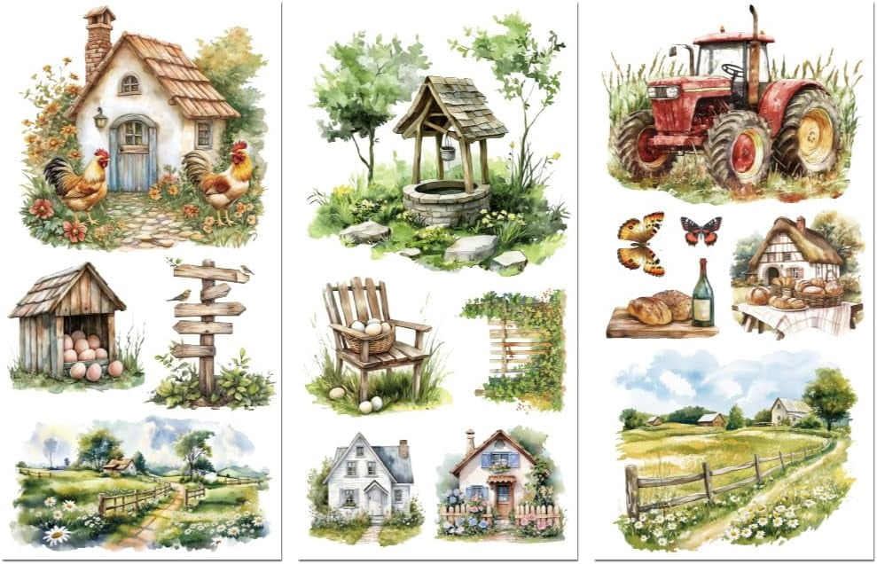 Rub on Transfer Sticker for Furniture Crafts Decor 6"x12" Countryside ...