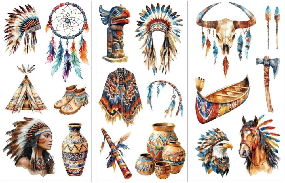 Rub on Transfer Sticker for Furniture Crafts Decor 6"x12" Indian Native ...