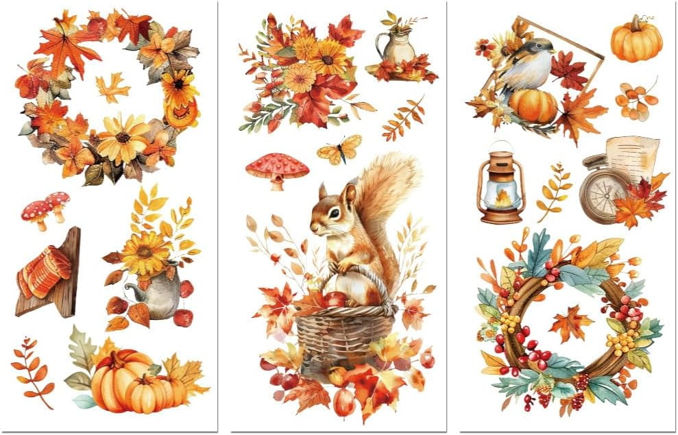 Rub on Transfer Decals for Furniture Crafts 6"x12" 3Pcs Hello Autumn ...
