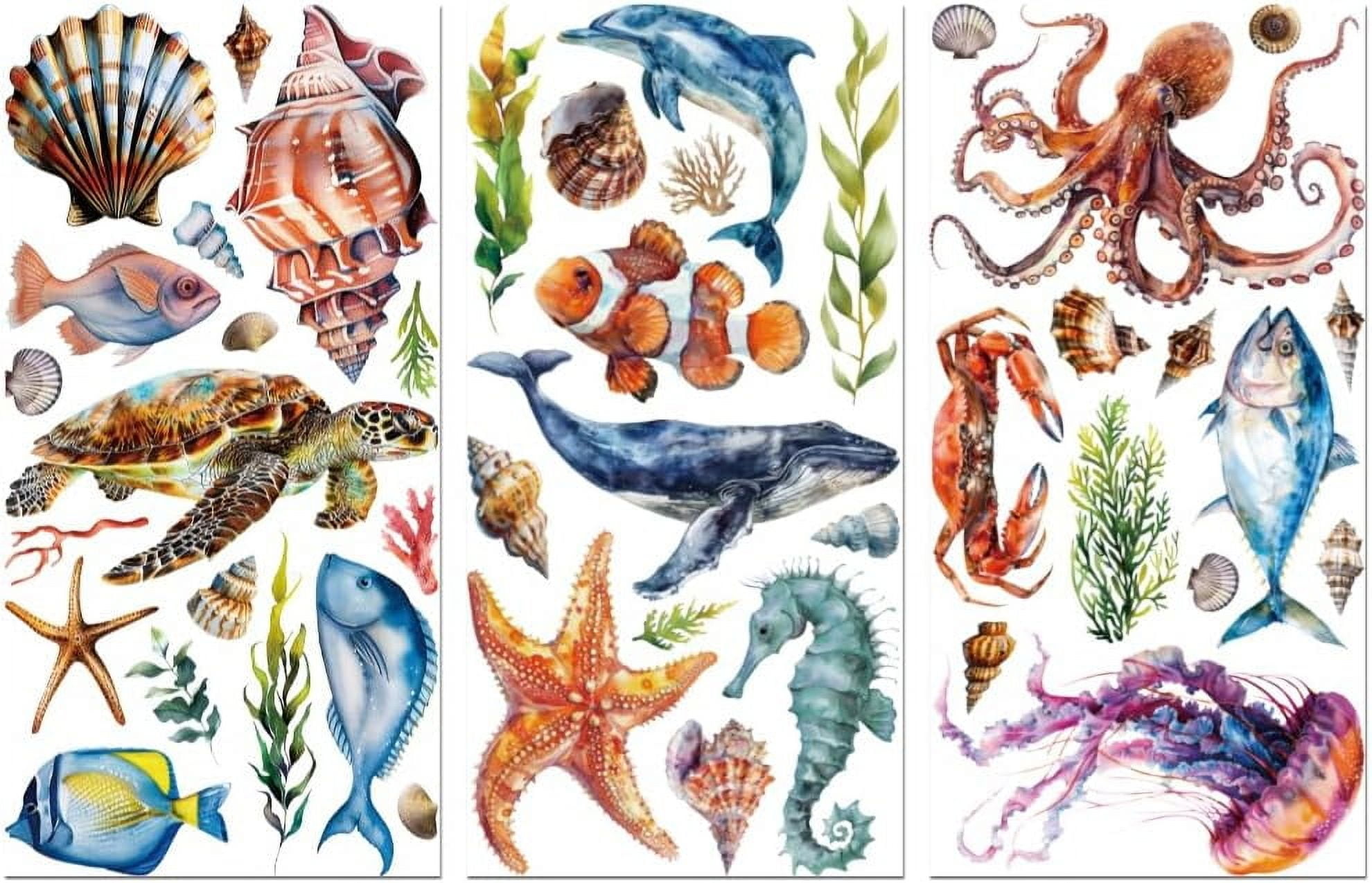 Rub on Transfer Decals for Furniture Crafts 6"x12" 3Pcs Undersea World ...