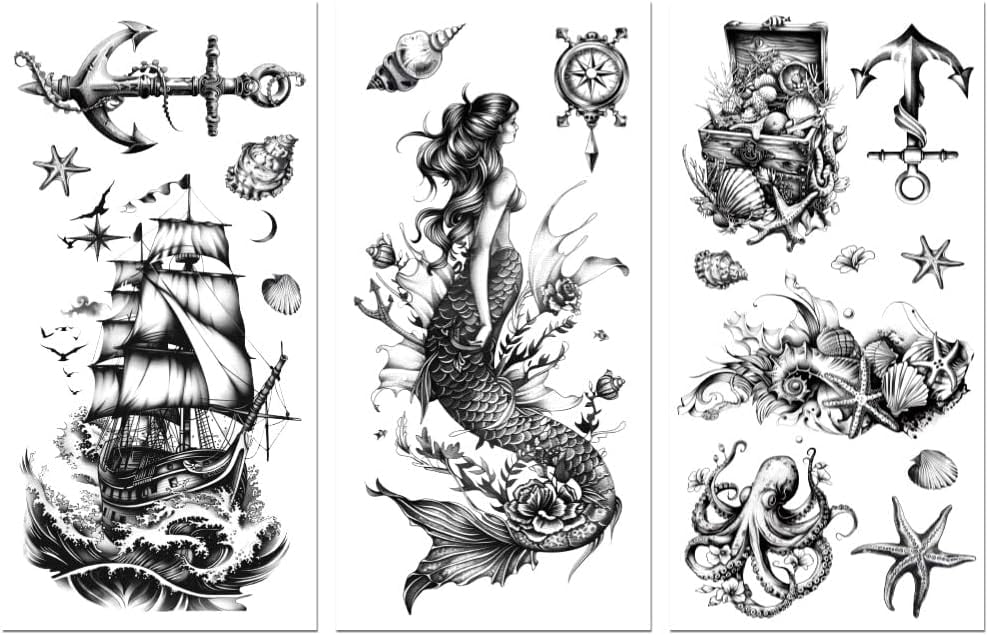 Rub on Transfer Decals for Furniture Crafts 6"x12" 3Pcs Vintage Mermaid ...