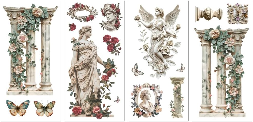 Rub on Transfer Decals for Furniture Crafts 6"x12" 4Pcs Roman Statue ...