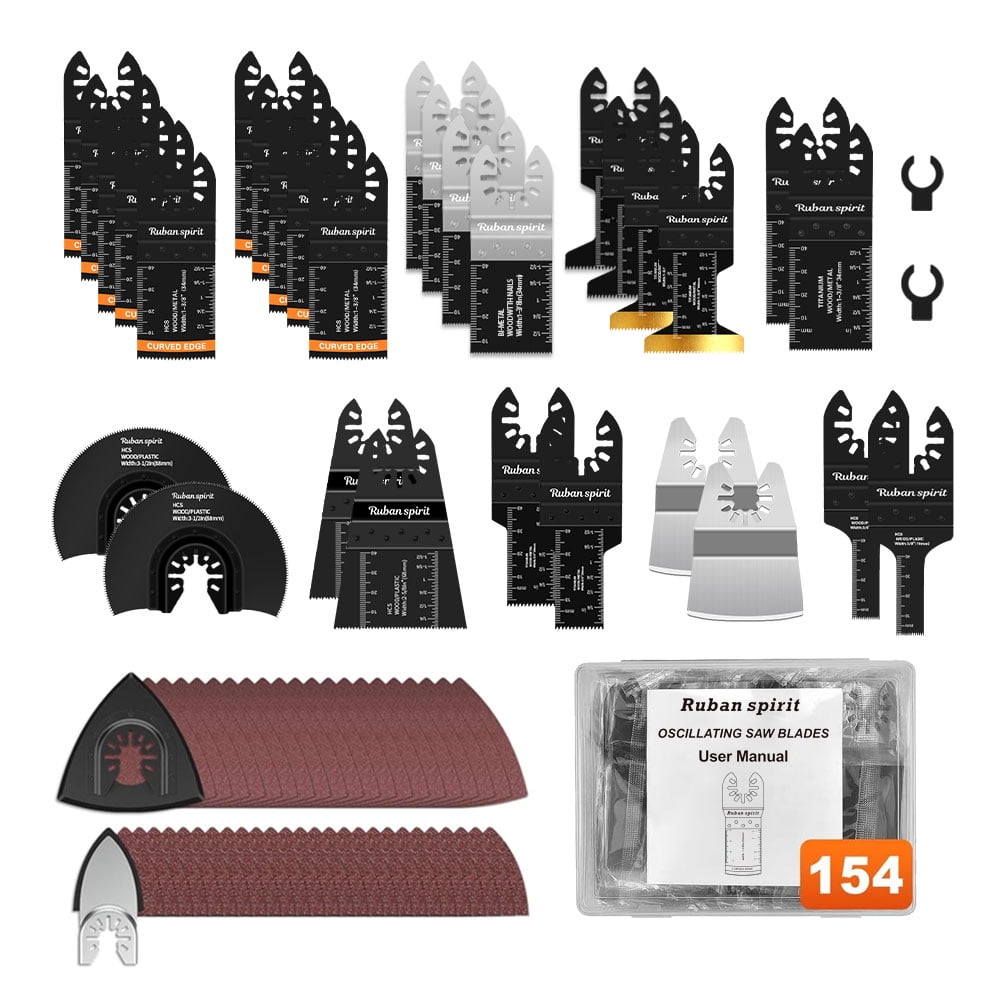 Ruban Spirit 154pcs Oscillating Multi Tool Blade Kit Titanium Bi-Metal Oscillating Saw Blade ...