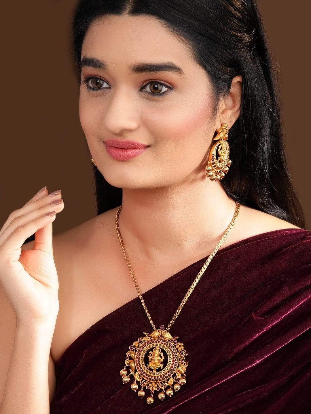 Rubans Exquisite Handcrafted Gold Plated Pendant Set with Ruby Studded ...
