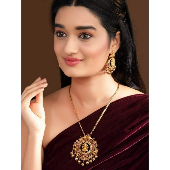 Rubans Exquisite Handcrafted Gold Plated Pendant Set with Ruby Studded ...