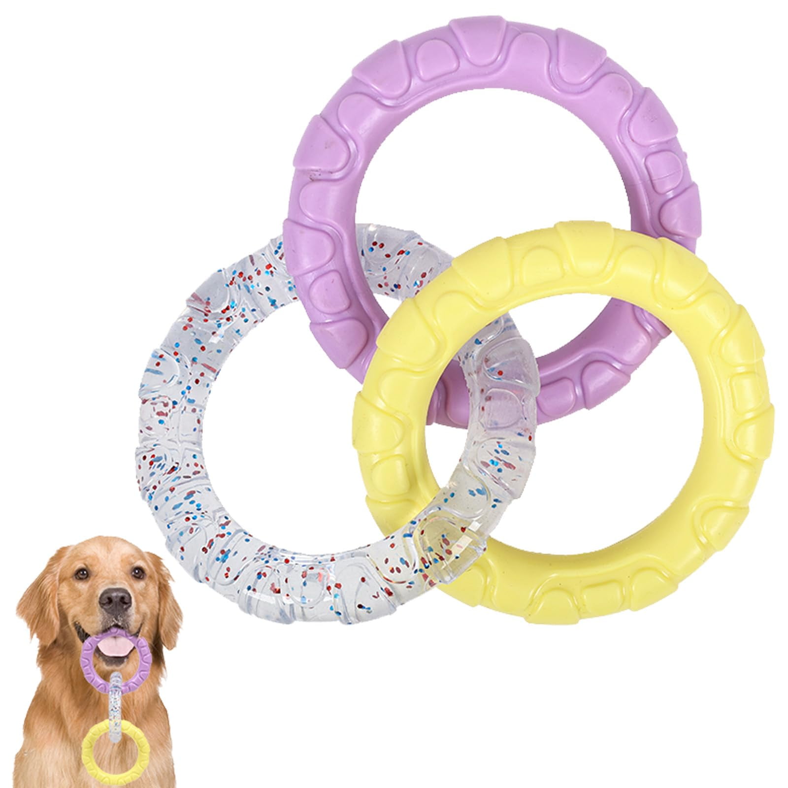 Rubber 3-Ring Tug Dog Toy, Dog Chew Toys for Aggressive Chewers, Pet ...