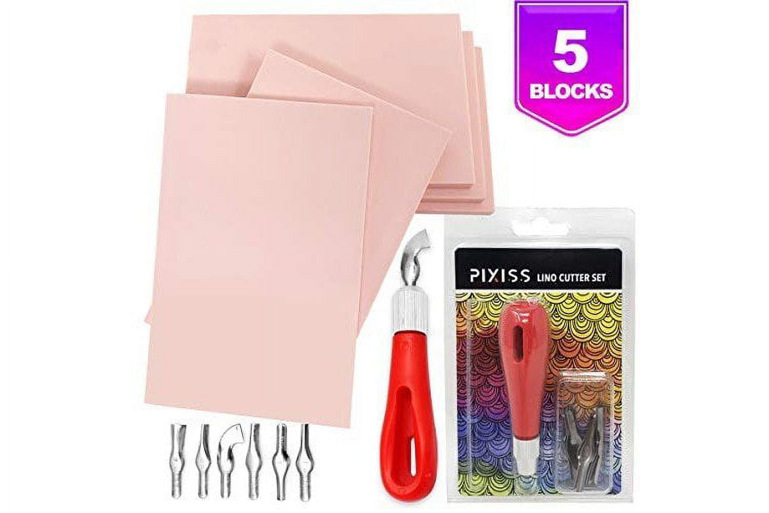 PIXISS 5-Pack Craft Set: Rubber Block Stamp Carving Kits with Cutter ...