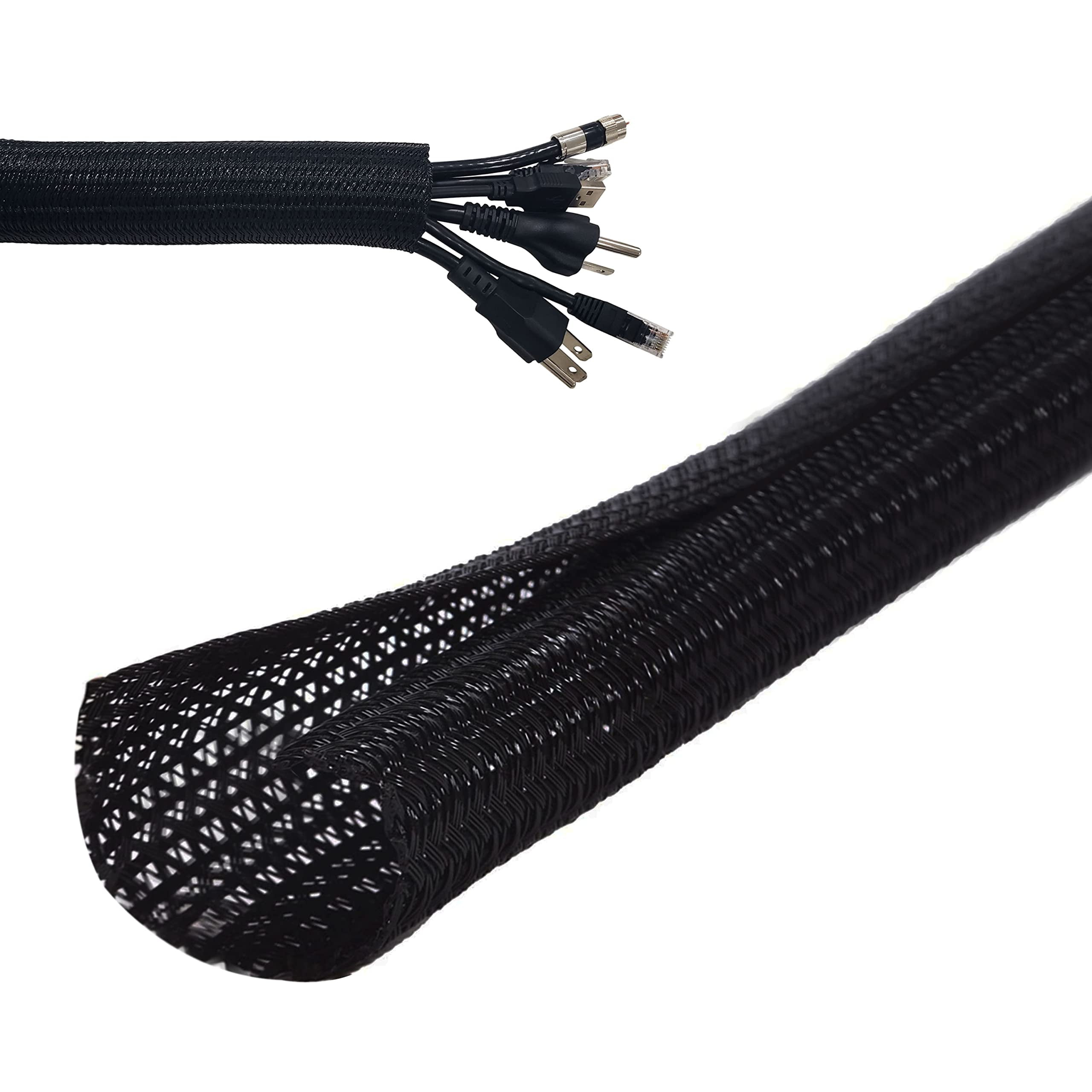 Rubber Bond 8ft Cable Management Sleeve | 1.5" Cord Protector Wire Loom ...