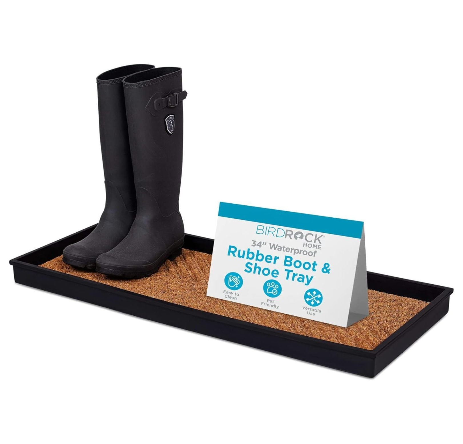 Rubber Boot & Shoe Tray | Coir Insert | 34" x 14" | Waterproof Shoe ...