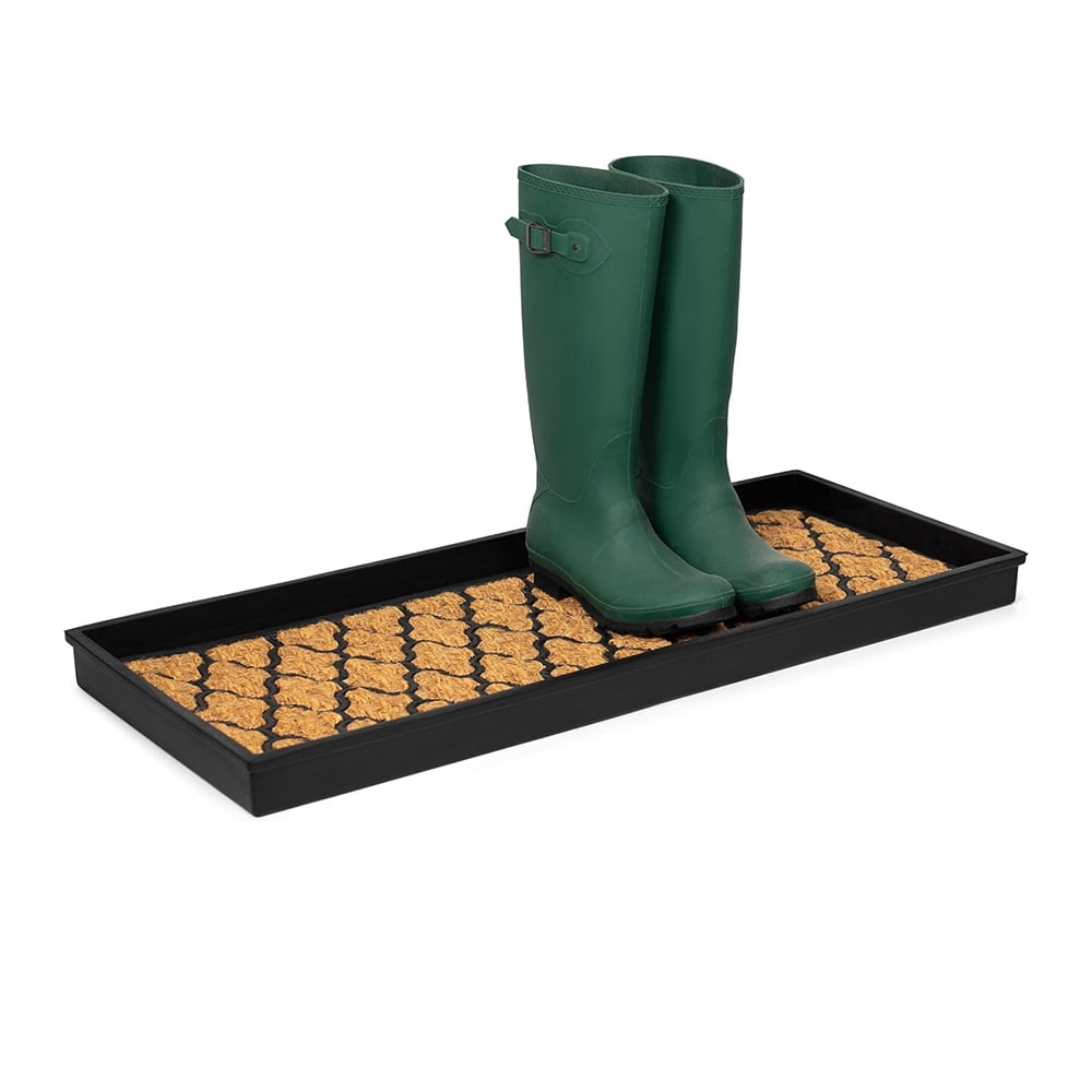 Rubber Boot and Shoe Tray, Trellis Pattern Boot Tray with Coir Insert ...
