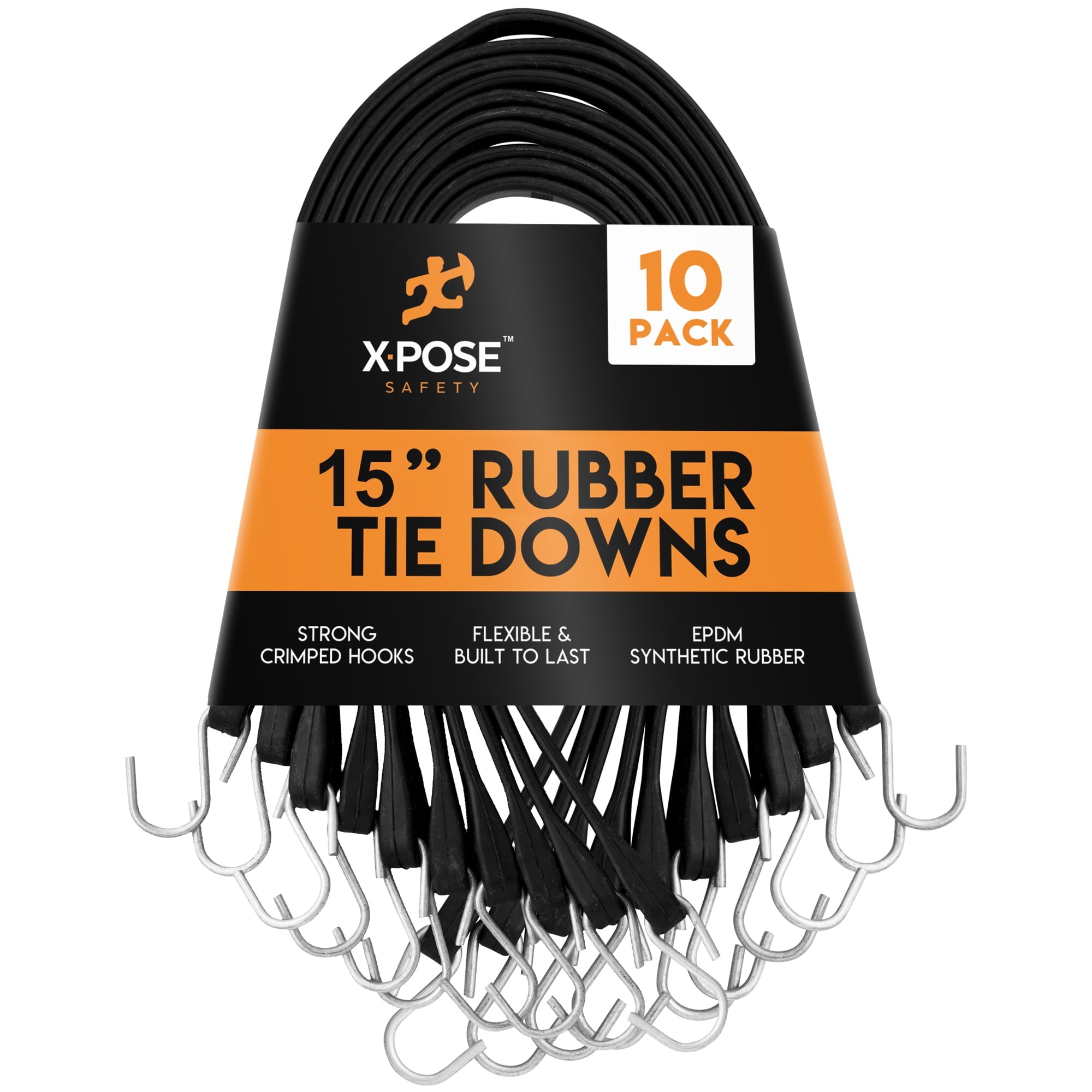 Rubber Bungee Cords with Hooks - Black EPDM Synthetic Heavy-Duty Rubber ...