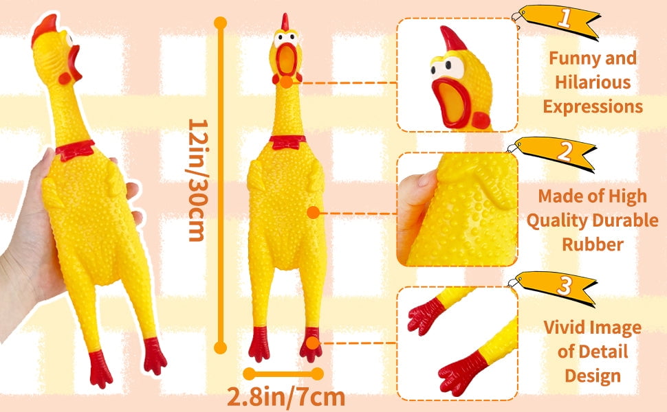 Rubber Chicken 12-Inch Dog Toy Squeeze Squawking Chicken, Yellow ...